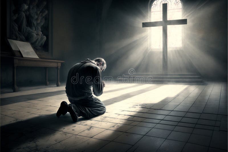 AI Image of the Unknown Depressed Man Praying Alone Indoor in the ...