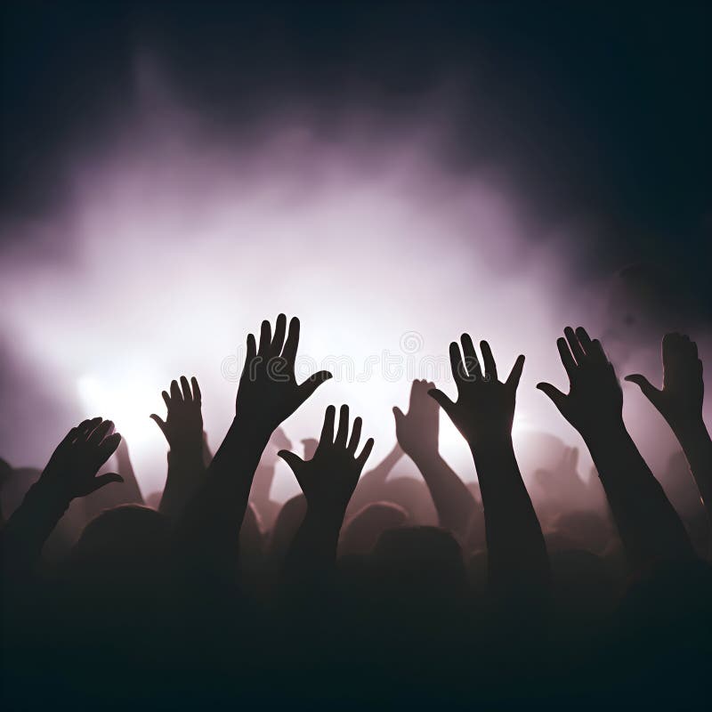 Image of the a Vast Crowd of Hands, Illuminated by a Dreamy and Foggy ...