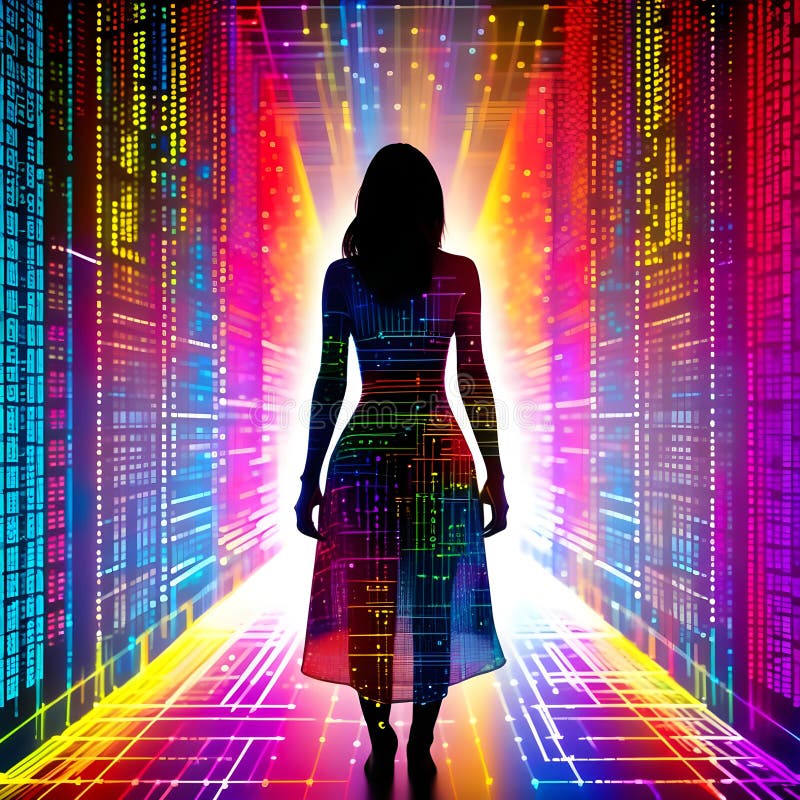 Image of a Vibrant Cascade of Colorful Binary Matrix Code, Forming the ...