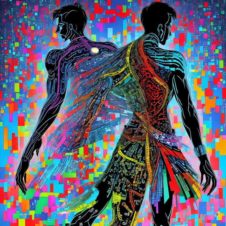 Image of a Vibrant Cascade of Colorful Binary Matrix Code, Forming the ...