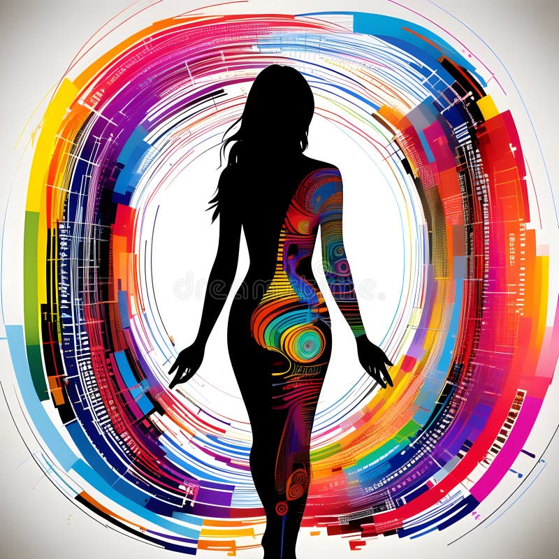 Image of a Vibrant Cascade of Colorful Binary Matrix Code, Forming the Silhouette of a ...