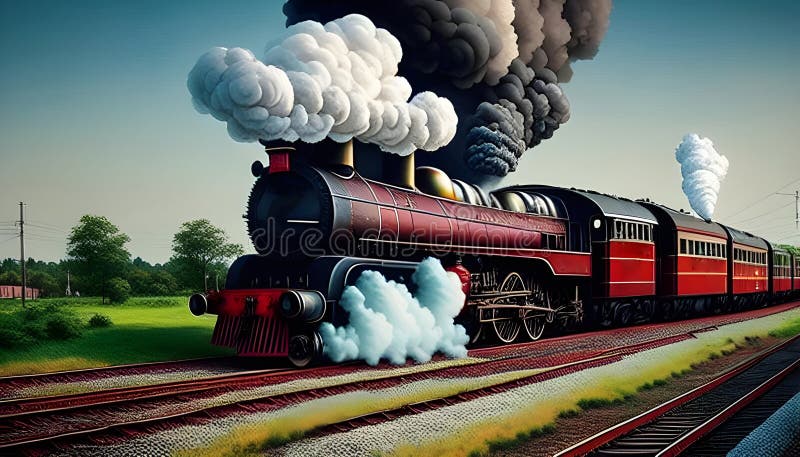 Image of the Vintage Train Chugging Along the Tracks Releasing Its ...
