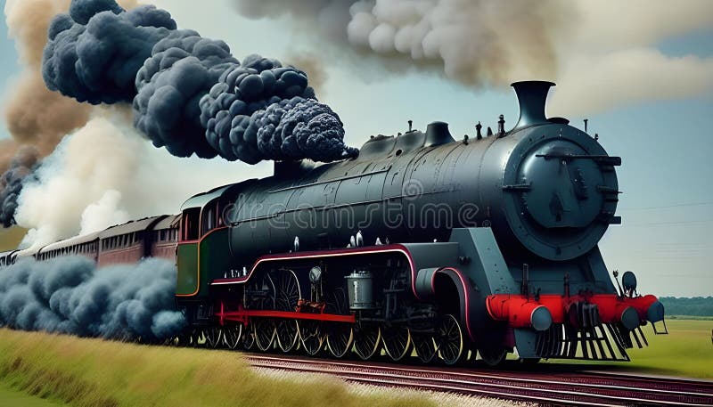 Image of the Vintage Train Chugging Along the Tracks Releasing Its ...