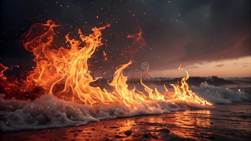 Artificial Intelligence Generated Image. Water and Fiery Flame ...