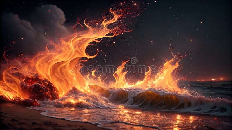 Artificial Intelligence Generated Image. Water and Fiery Flame ...