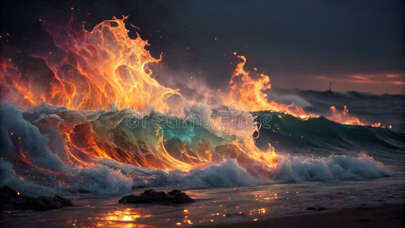 Artificial Intelligence Generated Image. Water and Fiery Flame ...