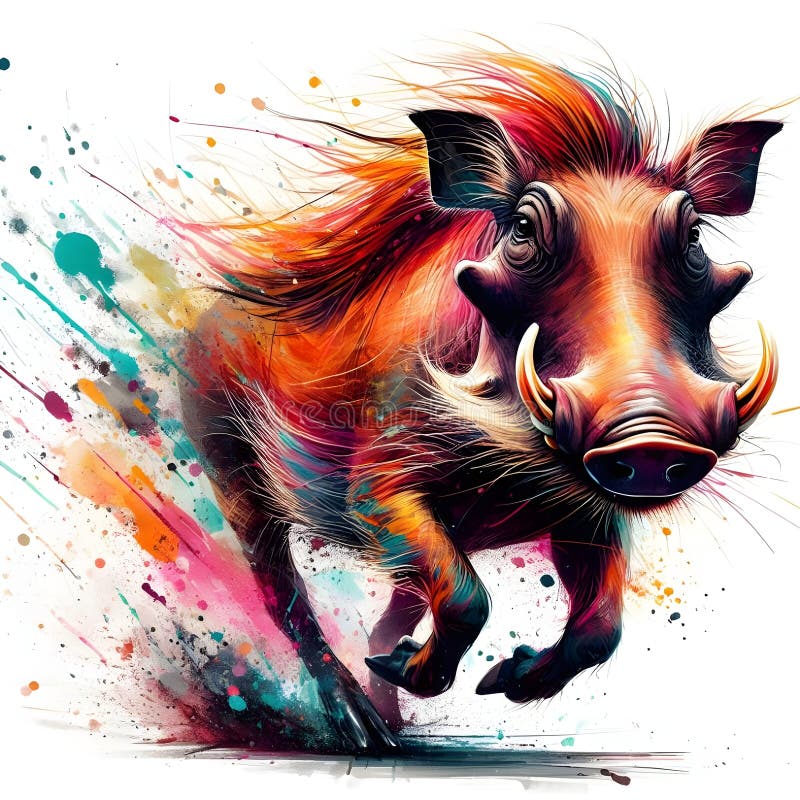 Image Watercolor of Wild Animal Roaring and Charging Directly Towards ...