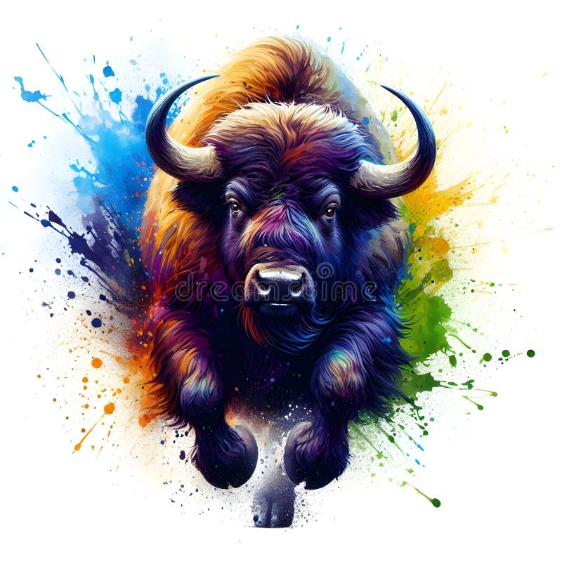 Image Watercolor of Wild Animal Roaring and Charging Directly Towards ...