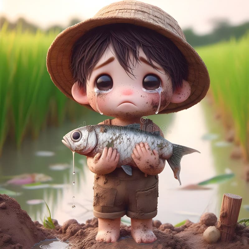 A Whimsical Caricature Crying Child with Dirty Clothes Stood at the ...