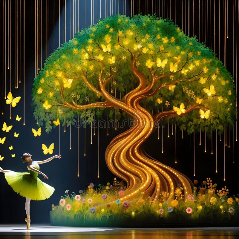 Whimsical Orange and Green Tree Glowing Light As a Ballet Dancing ...