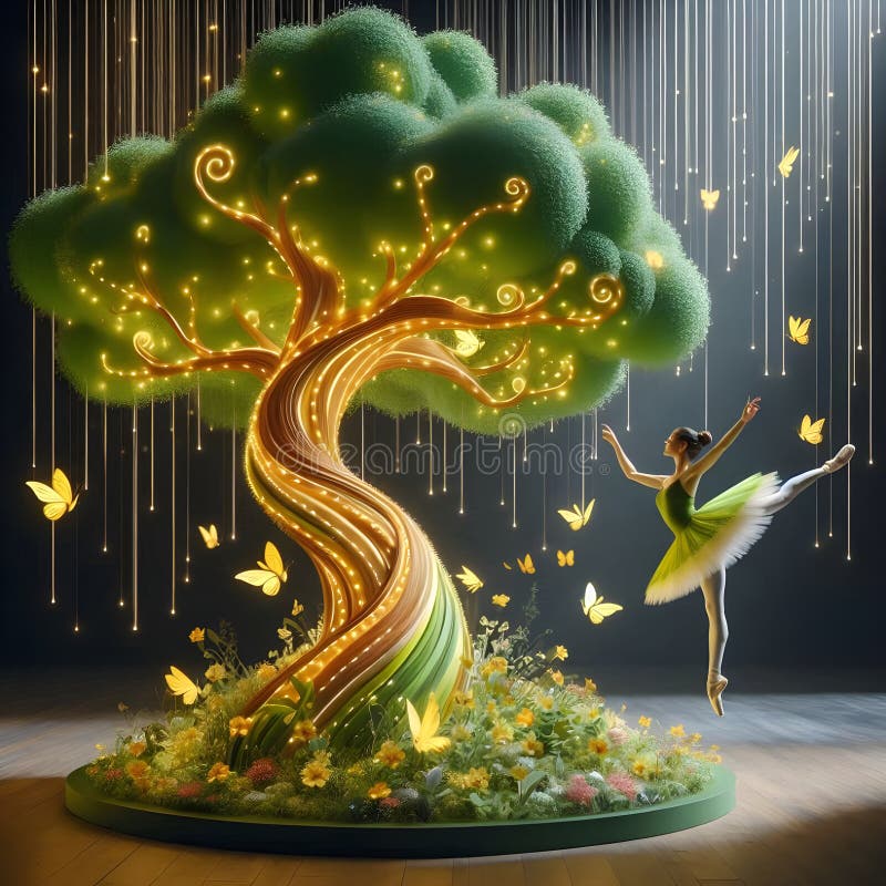 Whimsical Orange and Green Tree Glowing Light As a Ballet Dancing ...