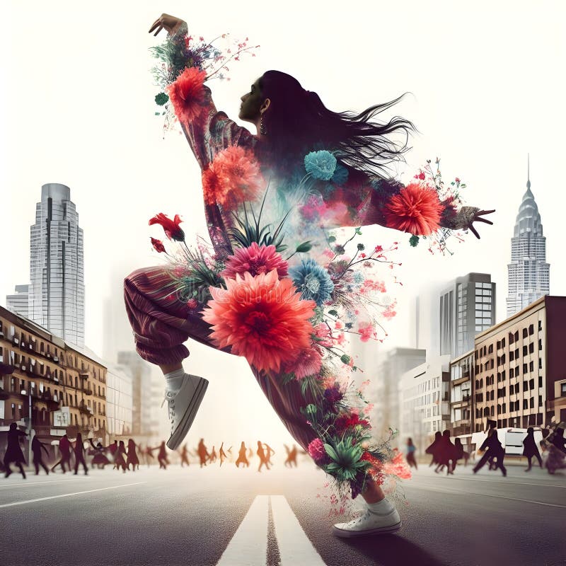 Image of a Woman Dancing on a Solid City Street Background with a ...