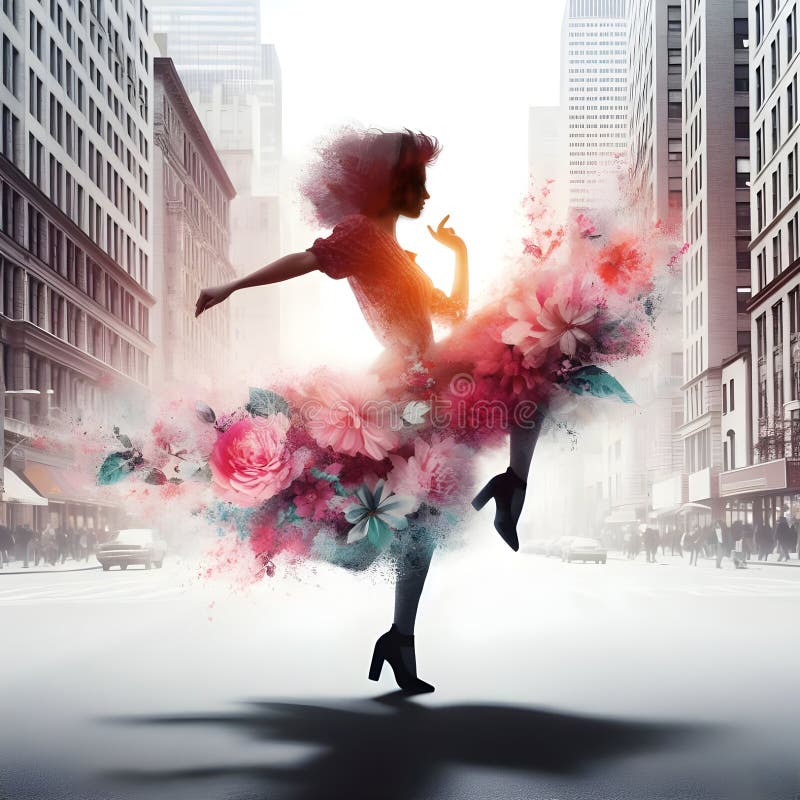 Image of a Woman Dancing on a Solid City Street Background with a ...
