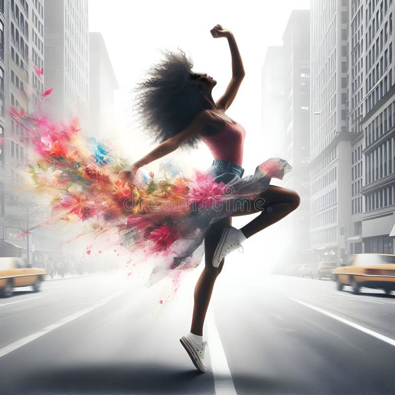 Image of a Woman Dancing on a Solid City Street Background with a ...