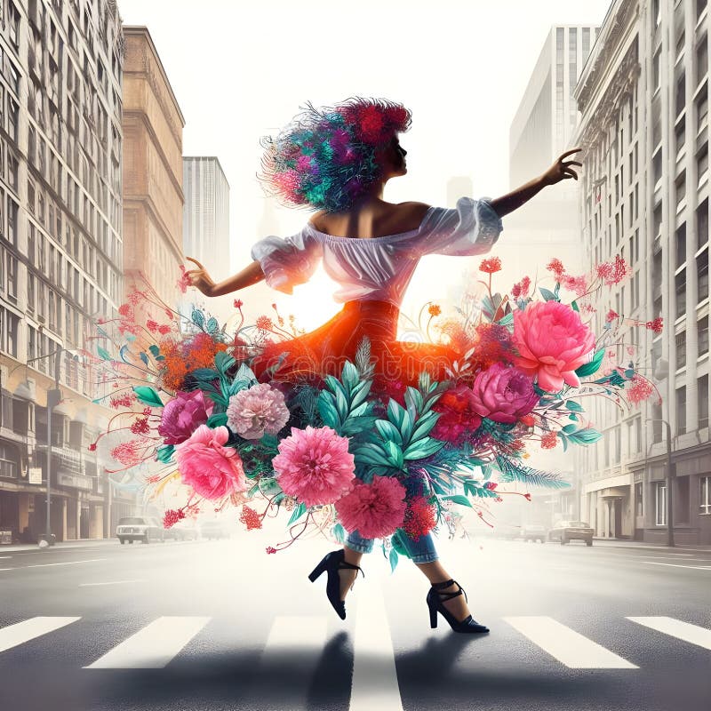 Image of a Woman Dancing on a Solid City Street Background with a ...