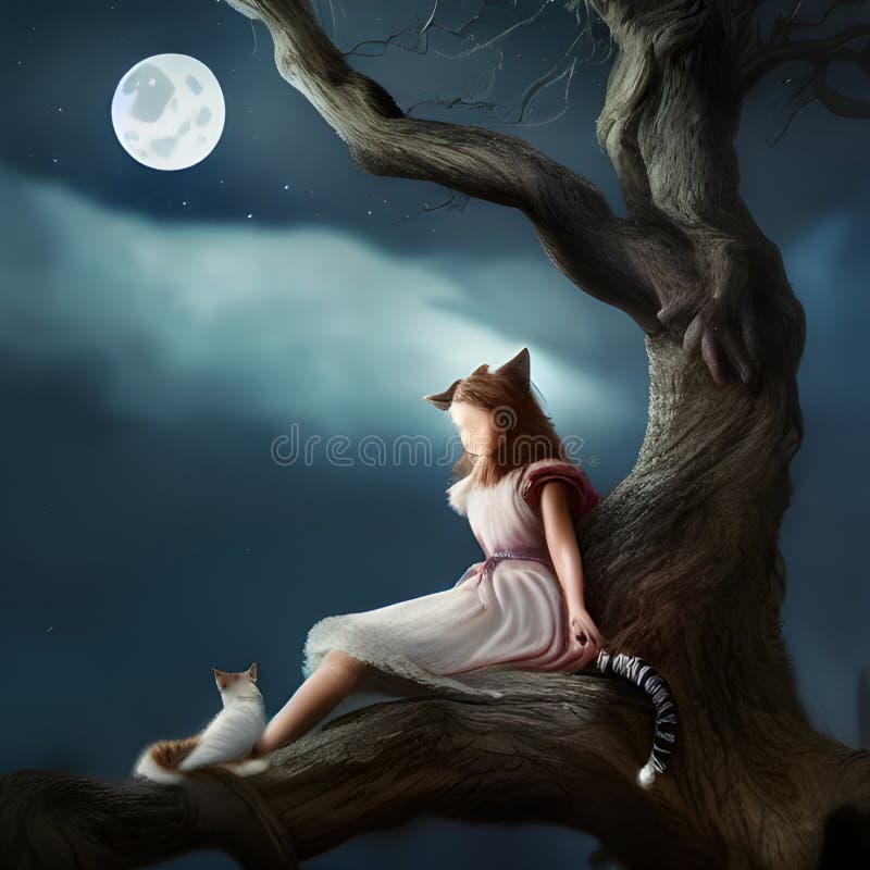 Girl Under Moonlight Stock Illustrations – 214 Girl Under Moonlight ...
