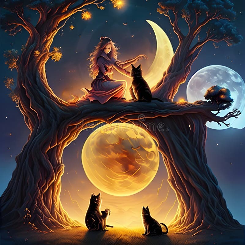 Girl Under Moonlight Stock Illustrations – 214 Girl Under Moonlight ...