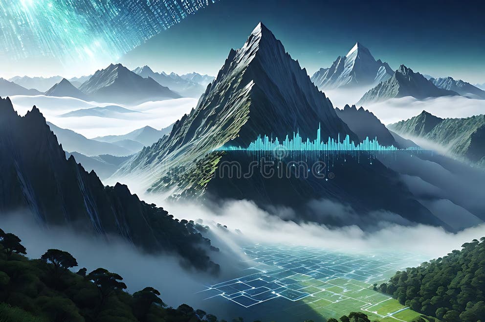 Artificial Intelligence-Generated Landscape: Vast Mountains Shrouded in ...