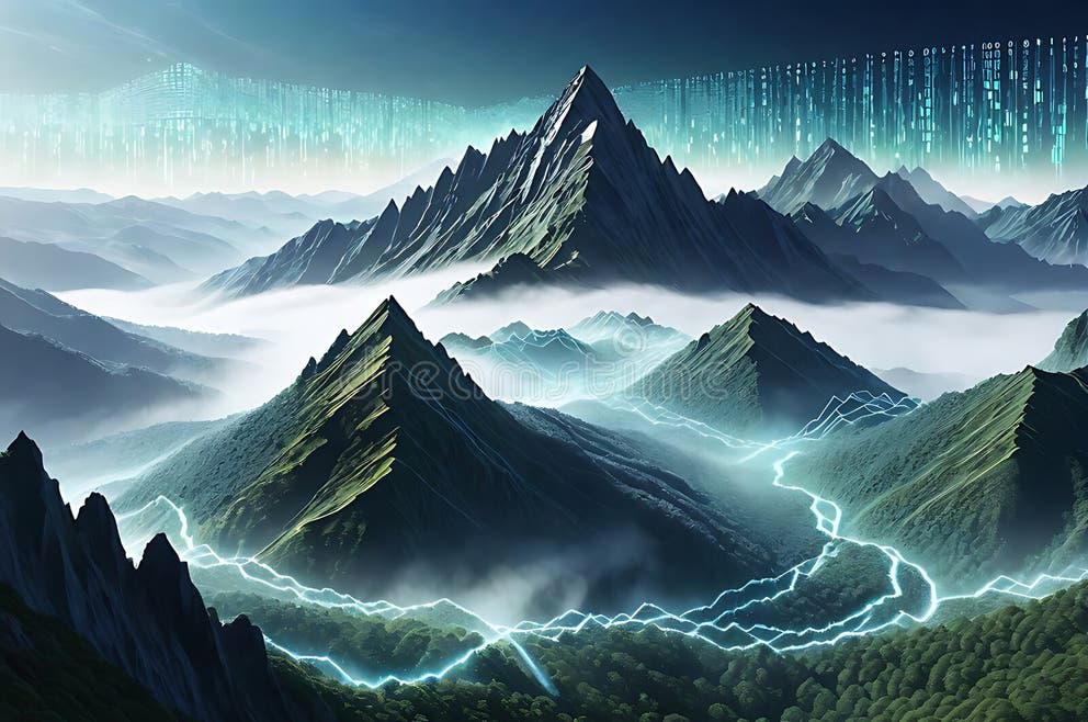 Artificial Intelligence-Generated Landscape: Vast Mountains Shrouded in ...