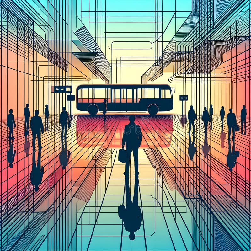 Minimalist and Futuristic Image of Passengers Lining Up at the Entrance ...