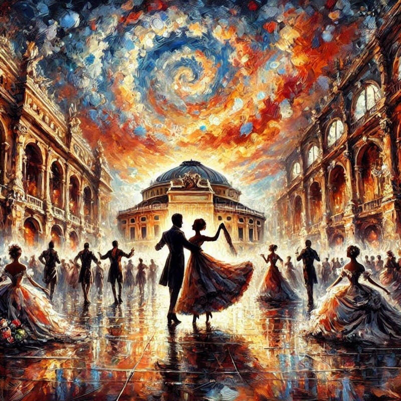 Oil Painting Impressionism Image of Vienna Opera Ball with Dancing ...