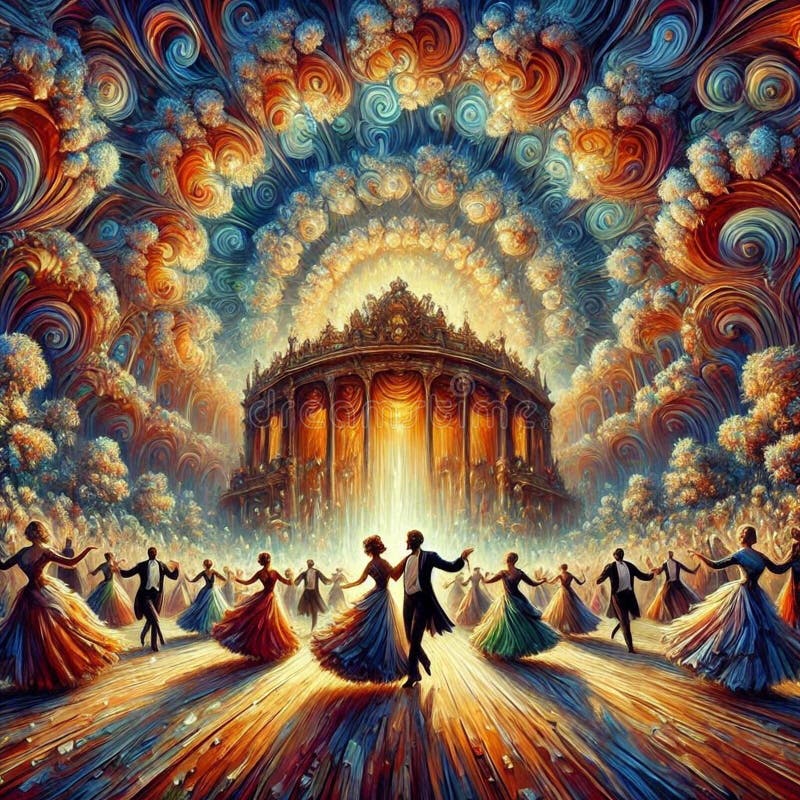Oil Painting Impressionism Image of Vienna Opera Ball with Dancing ...