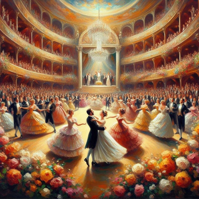 Oil Painting Impressionism Image of Vienna Opera Ball with Dancing ...