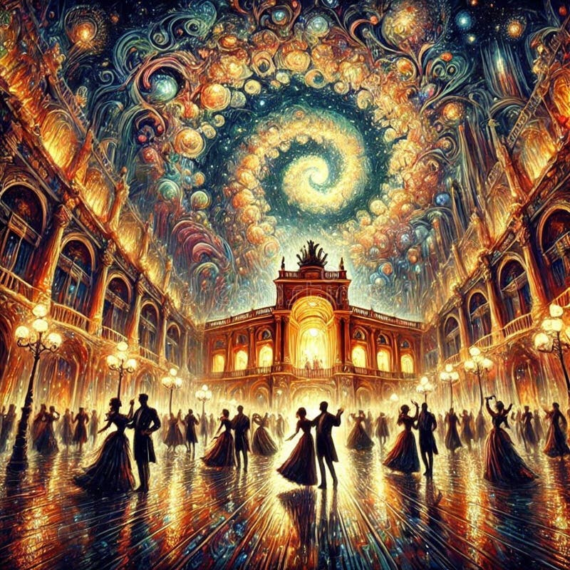 Oil Painting Impressionism Image of Vienna Opera Ball with Dancing ...