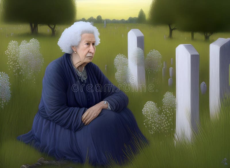 Image of Someone Kneeling by a Grave in an Overgrown Garden Mourning ...