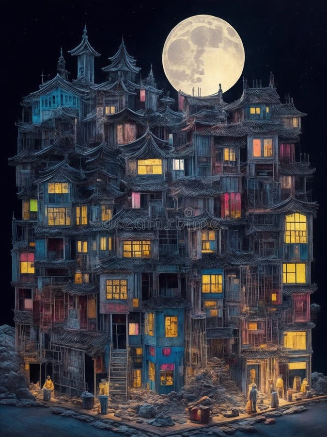 Image of the Multicolored Gigantic Scale Buildings Pile and Stack Up ...