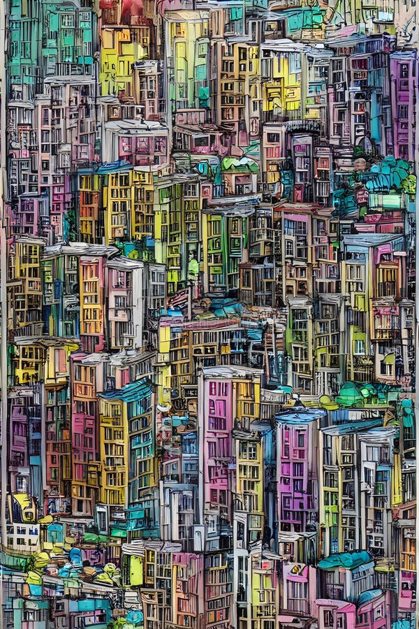 Image of the Multicolored Gigantic Scale Buildings Pile and Stack Up ...