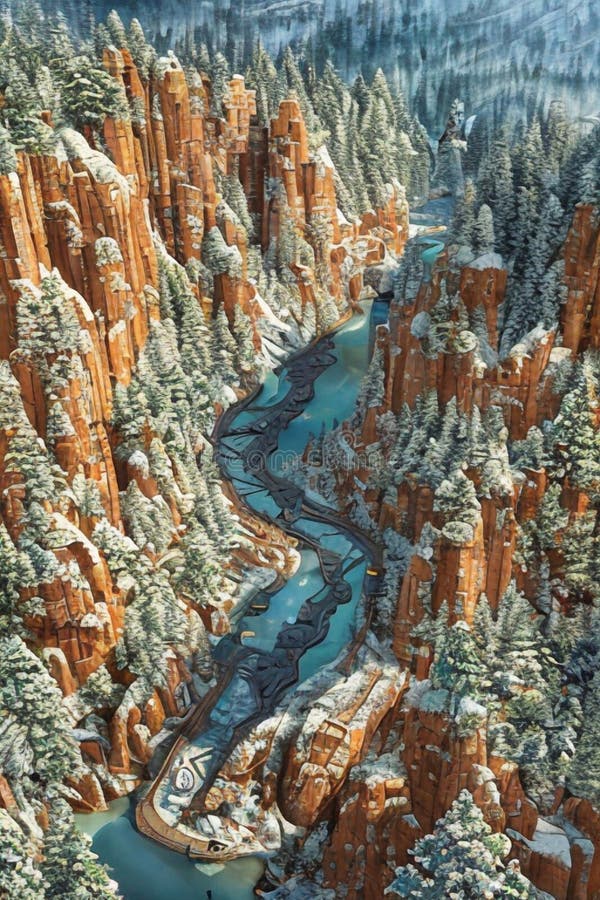 Image of the Beautiful Psychedelic Snowy Cliff Around the Forest ...