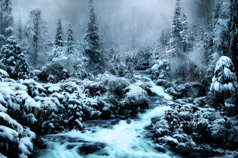 Image of the Beautiful Psychedelic Snowy Cliff Around the Forest ...