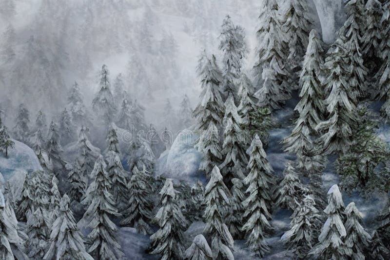 Image of the Beautiful Psychedelic Snowy Cliff Around the Forest ...
