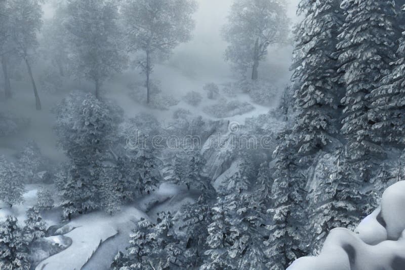 Image of the Beautiful Psychedelic Snowy Cliff Around the Forest ...