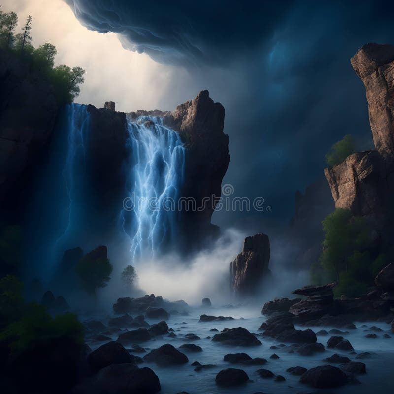 Painterly Image of the Dramatic Storm Clouds at the Waterfall Area ...