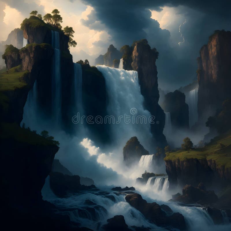 Painterly Image of the Dramatic Storm Clouds at the Waterfall Area ...