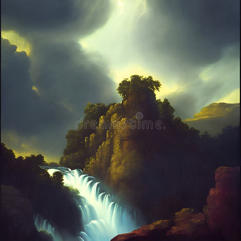 Painterly Image of the Dramatic Storm Clouds at the Waterfall Area ...