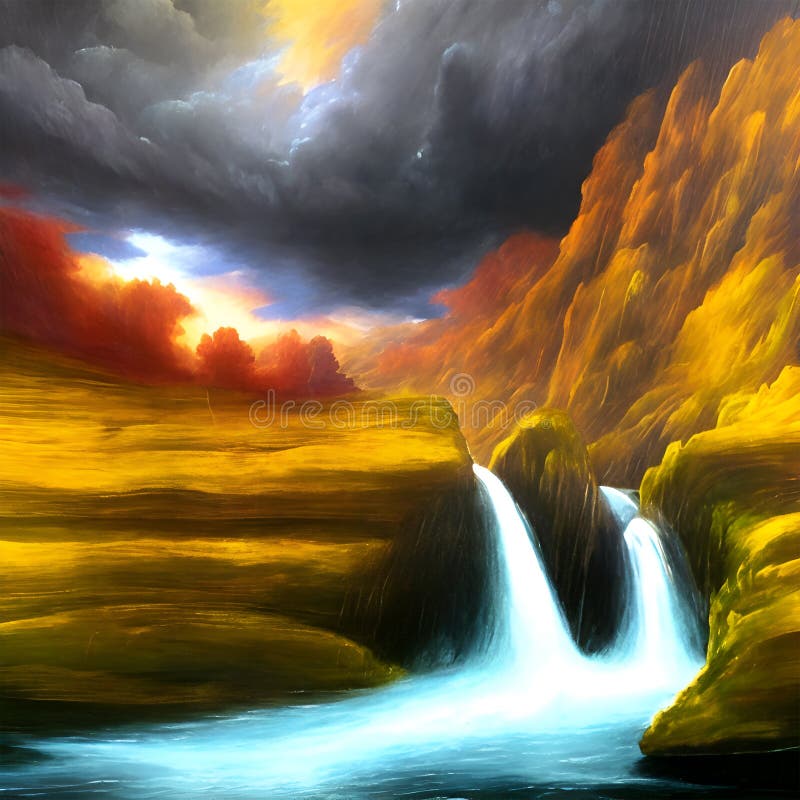 Painterly Image of the Dramatic Storm Clouds at the Waterfall Area ...
