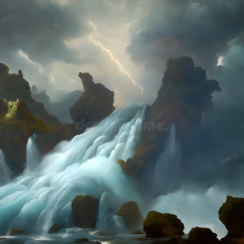 Painterly Image of the Dramatic Storm Clouds at the Waterfall Area ...