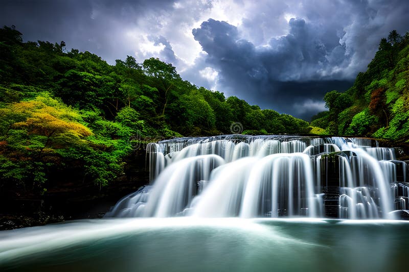 Painterly Image of the Dramatic Storm Clouds at the Waterfall Area ...