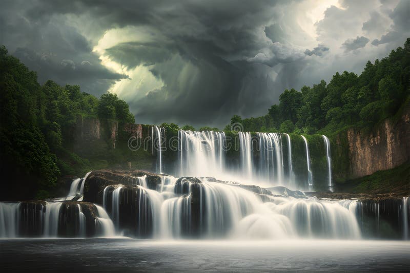 Painterly Image of the Dramatic Storm Clouds at the Waterfall Area ...