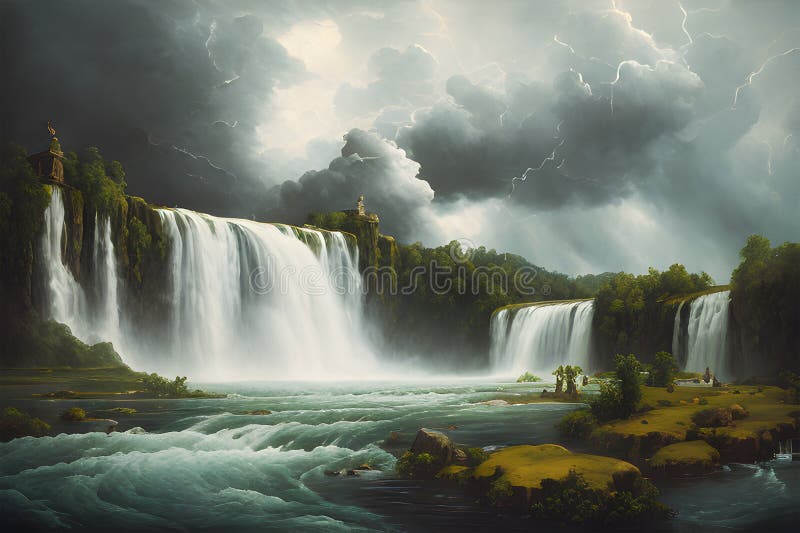 Painterly Image of the Dramatic Storm Clouds at the Waterfall Area ...