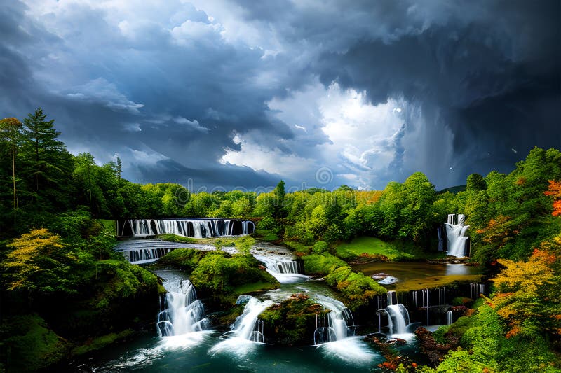 Painterly Image of the Dramatic Storm Clouds at the Waterfall Area ...