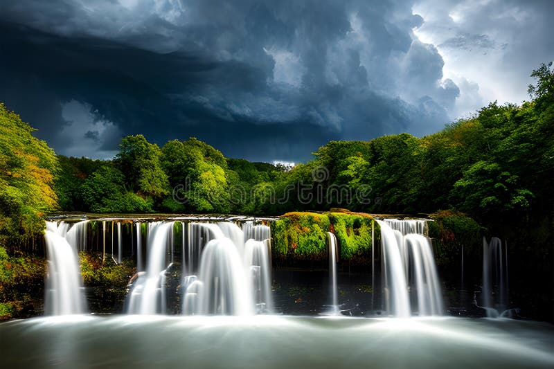 Painterly Image of the Dramatic Storm Clouds at the Waterfall Area ...