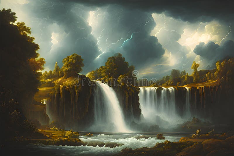 Painterly Image of the Dramatic Storm Clouds at the Waterfall Area ...