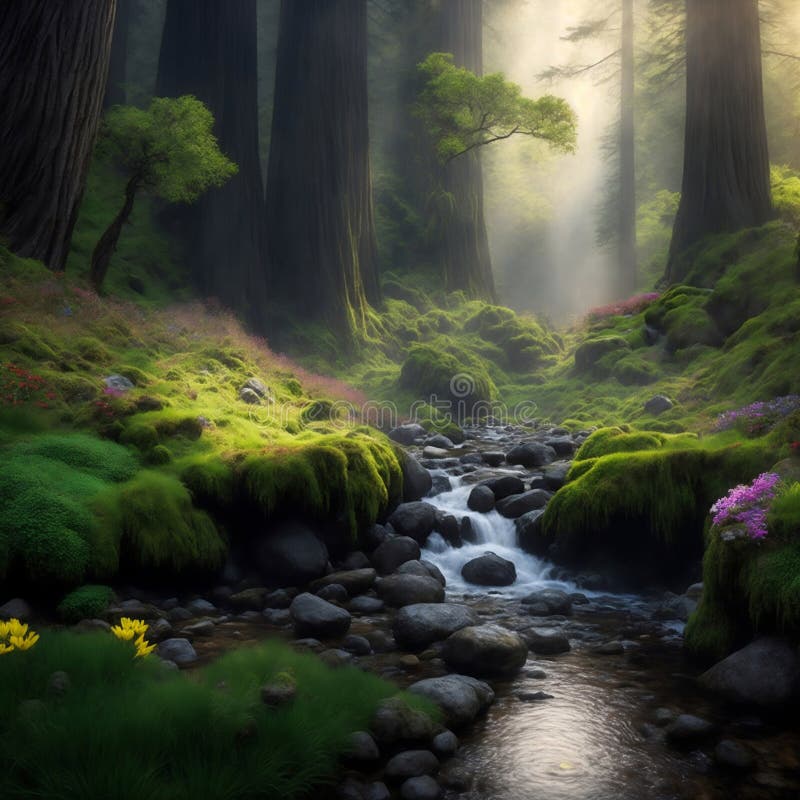 Enchanted Stream: a Fairy Tale Wonderland Stock Illustration ...
