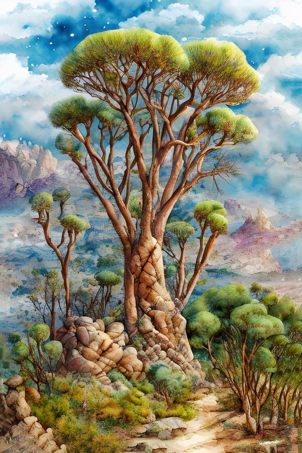 Painterly Image of a Haida Art Inspired Joshua Tree Desert Scene. Stock ...