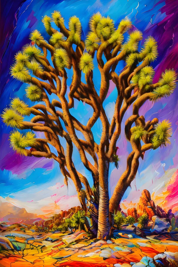 Painterly Image of a Haida Art Inspired Joshua Tree Desert Scene. Stock ...