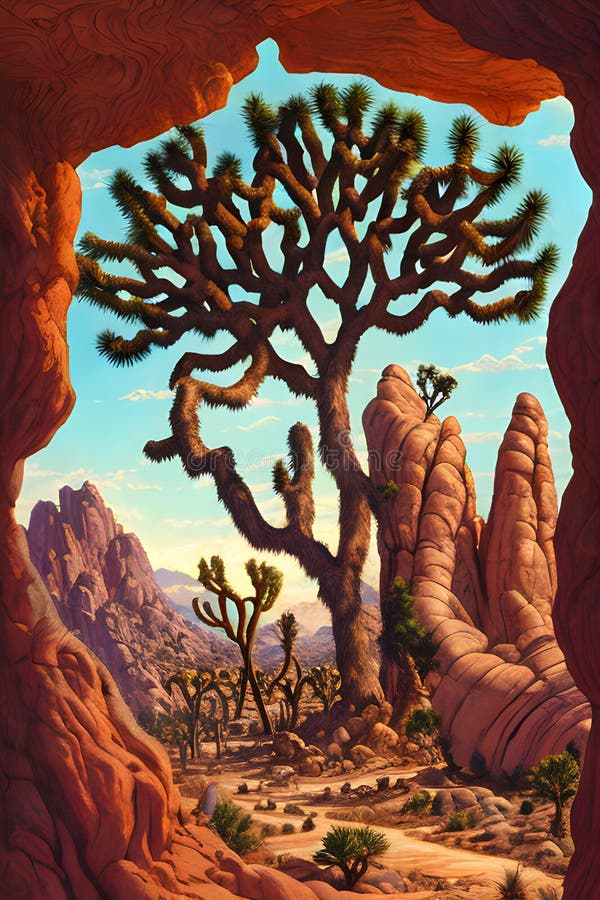 Painterly Image of a Haida Art Inspired Joshua Tree Desert Scene. Stock ...